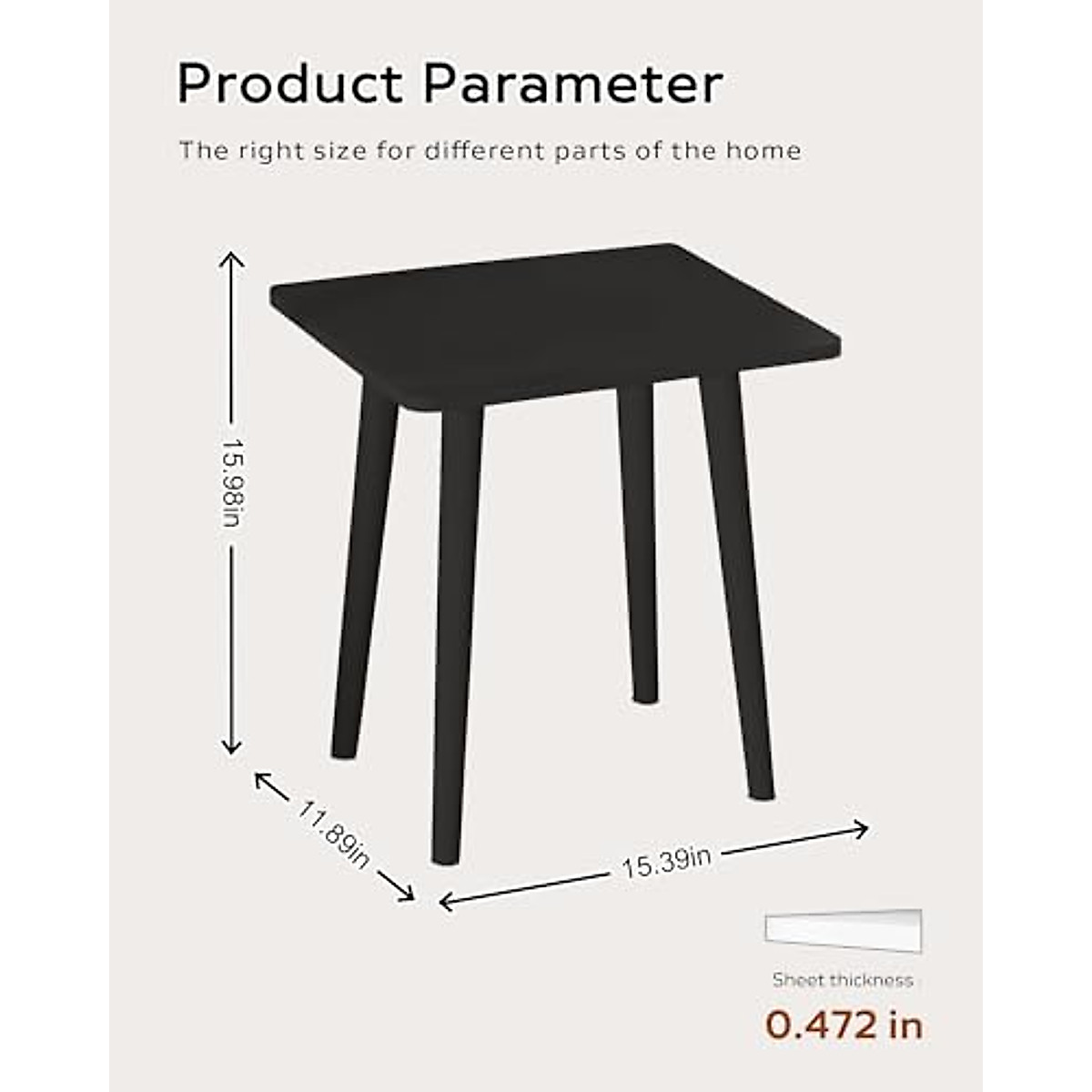 MIRROTOWEL Side Table, Small Table, Modern Home Decor Bedside Table for Living Room Bedroom Balcony Office,Easy to Assemble（Black）