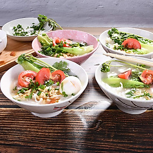 Whitenesser Japanese Ramen Bowls Set of 4 Color - Large 7 Inch - Japanese Plum Ceramic Bowls For Dessert Snack Cereal Soup Reman Noodle and Rice