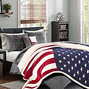 Chanasya Patriotic US Flag Print Sherpa Throw Blanket - Lightweight Microfiber for Couch and Bed - Great Gift for Veteran, Friend, Men, Women, Proud American House (50x65 Inches)