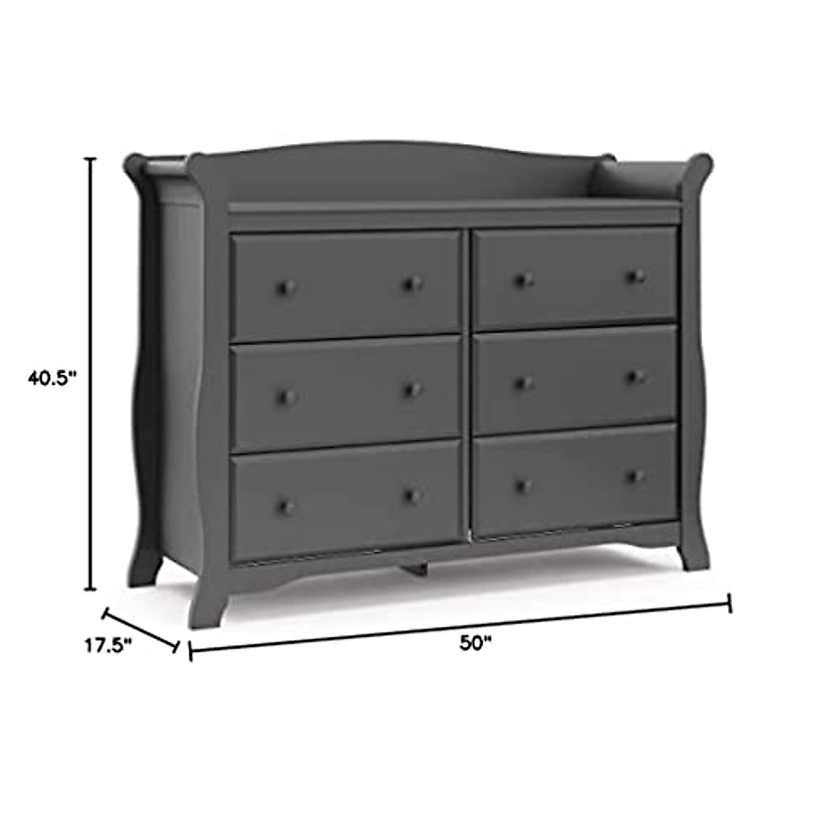 Storkcraft Avalon 6 Drawer Double Dresser (Gray) – Dresser for Kids Bedroom, Nursery Dresser Organizer, Chest of Drawers for Bedroom with 6 Drawers, 17.5x50x40.5 Inch (Pack of 1)