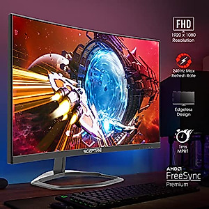 Sceptre Curved 24.5-inch Gaming Monitor up to 240Hz 1080p R1500 1ms DisplayPort x2 HDMI x2 Blue Light Shift Build-in Speakers, Machine Black 2023 (C255B-FWT240)