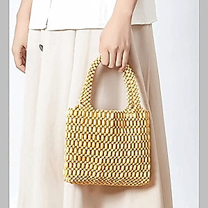 Sushinejing Tote Bag for Women Small Handmade Tote Purse Wood Beaded Retro Handbag (White)