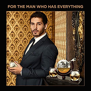 flybold Whiskey Decanter Set - Whiskey Decanter Globe Set for Men Certified Safe Great Gifts for men - Bourbon decanter Scotch Decanter Sets 28 oz Includes 2 Glasses