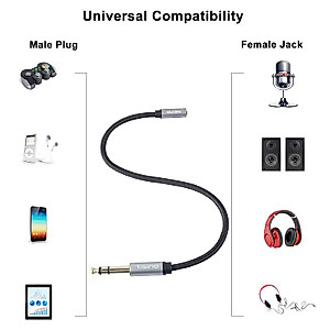 Tisino 3.5mm to 1/4 Headphone Jack Adapter Cable 6.35mm 1/4" Male to 1/8" Female Adapter for Headphones, Amplifiers, Guitar Amp, Keyboard Piano, Home Theater, Speaker, Mixing Console - 1 feet