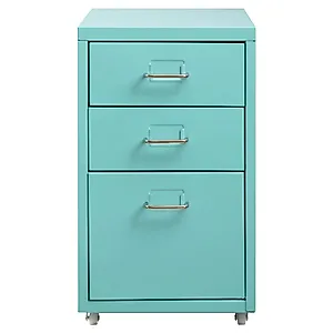 HollyHOME 3-Drawer Mobile Classification Storage Cabinet, Under Desk for A4 Mini File Cabinet, Mobile File Cabinet with Wheels for Home and Office, Blue