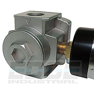 HEAVY DUTY IN-LINE COMPRESSED AIR PRESSURE REGULATOR FOR AIR COMPRESSOR, 7 TO 215 PSI ADJUSTABLE, HIGH FLOW RATE, WALL BRACKET AND GAUGE INCLUDED (3/4" NPT, 140 CFM)