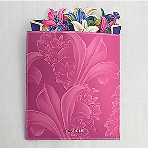 Freshcut Paper Pop Up Cards, Lillies & Lupines, 12 inch Life Sized Forever Flower Bouquet 3D Popup Greeting Cards with Note Card and Envelope