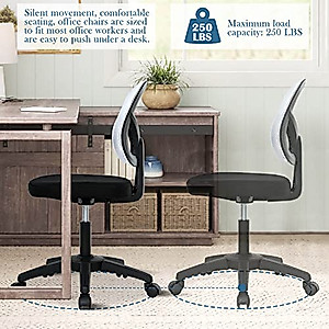 Home Office Chair Ergonomic Desk Chair, Mesh Computer Chair with Wheels, Armless Low-Back Task Chair,Executive Rolling Swivel Adjustable Desk Chair for Adults Women Girls(White)