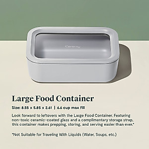 Caraway Glass Food Storage, 6.6 Cup Glass Container,Ceramic Coated Food Container,Easy to Store, Non Toxic, Non Stick Lunch Box Container with Glass Lids. Dishwasher, Oven,Square Shape,Gray