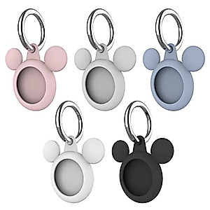CatchOn 5 Pack Silicone Mouse Ear AirTag Keychain Case with Attachable Metal Key Ring,Protective Airtag Holder, Key Finder Tracker, AirTag Accessories Holder, Dog Accessories, Keychain Accessories