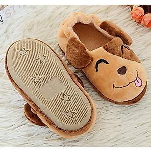 DADAWEN Toddler Boys Girls Soft Plush Slippers Cartoon Cute Animal Warm House Shoes Brown/Dog US Size 9-10 Toddler