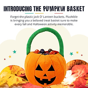 Plushible Halloween Candy Bags - Plush Trick or Treat Bucket - Pumpkin Tote for Kids & Toddler Candy Treats - Large Halloween Buckets - Cloth Halloween Baskets - Orange Pumpkin Basket & Goodies Bag
