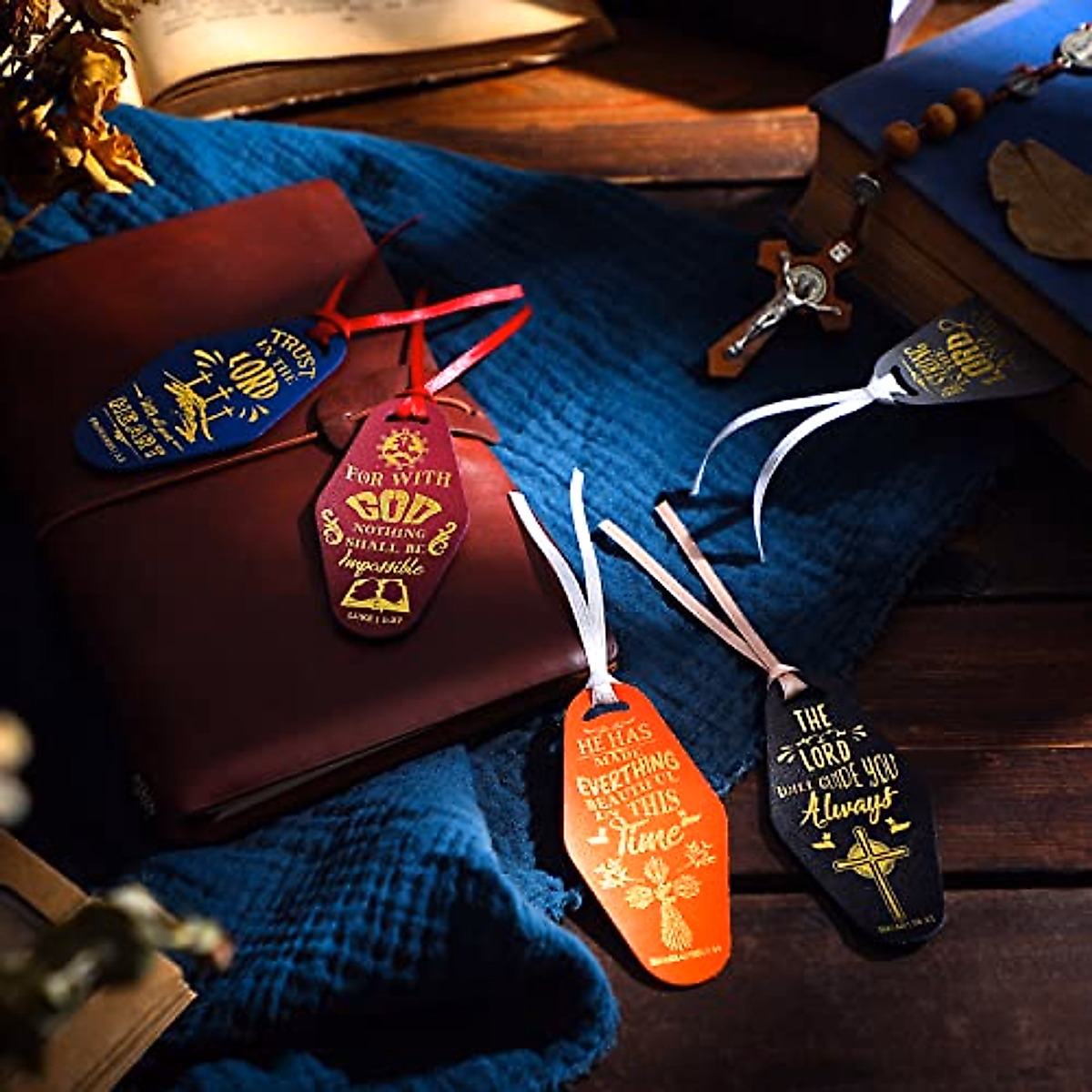 5 Pcs Leather Bookmark with Bible Verse Handmade Leather Page Bible Verse Inspirational Bookmark Motivational Christian Bookmarks Religious Bookmarks for Christmas Xmas Gifts, 1.6 x 3.2 Inch