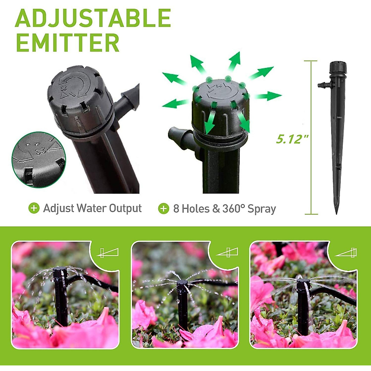 25PCS Drip Irrigation Kits, 5 Barbed Tee 1/2 inch to 1/4 inch Irrigation Tube Variable Diameter Six-Way Adapter and 20 Dripper Emitters Sprayer for 4mm/7mm Hose with Stake Water Flow Adjustable