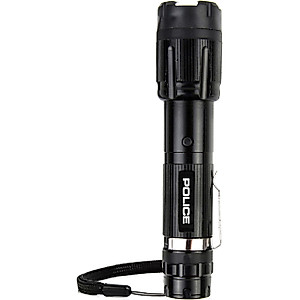 Police Stun Gun 1159 - Aluminum Rechargeable with LED Flashlight, Black