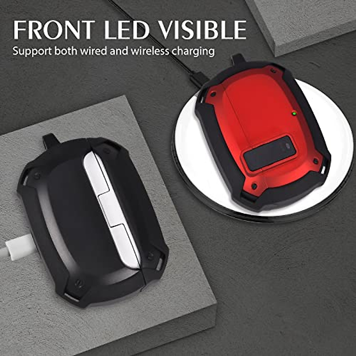 Case for New Beats Studio Buds 2021, Filoto Secure Lock Rugged Beats Studio Buds Hard Shell Protective Wireless Charging Case Cover Earbuds Accessories with Keychain for Men Women (Red)