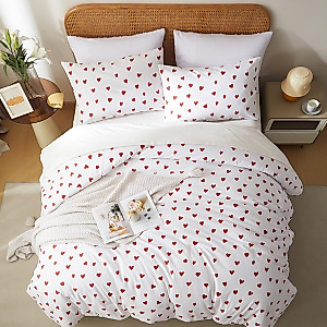 Nayoroom Heart Comforter Set Twin Size Kawaii Red Heart Pattern Comforter Kids Girls Cute Heart-Shaped Comforter 2Pcs Soft Lightweight Bedding Set for All Seasons (1 Comforter, 1 Pillowcase)