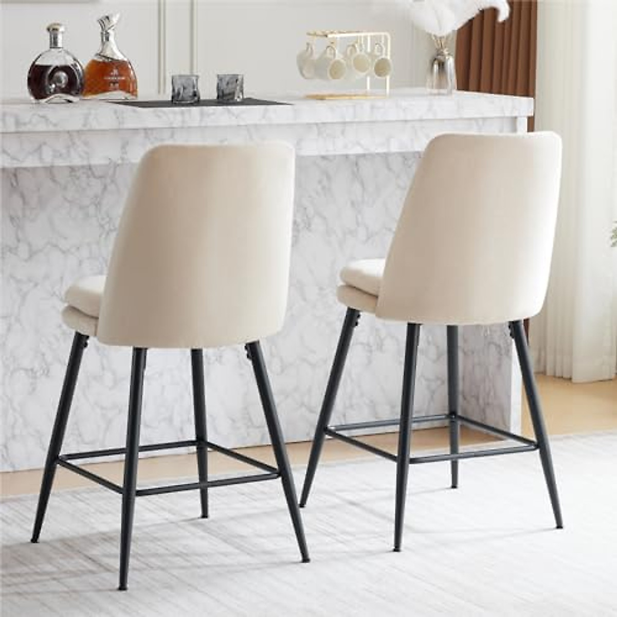 DRAGON GATE 26'' Counter Height Bar Stools Set of 2, Modern Upholstered Counter Stools with Seat Cushion & Metal Legs for Dining Room Kitchen Counter Island, Home Bar (Beige)