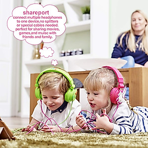Wired Headphones for Kids/Teens/Adult, Adjustable Headband, Stereo Sound, Foldable with 3.5mm Jack for iPad Cellphones Computer MP3/4 Kindle Airplane School with Sharing Port