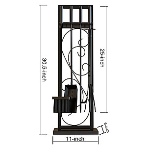 Fire Beauty 5 Piece Black Steel Fireplace Tool Set Fireplace Tool Furnace Accessory Kit with Brush, Poker, Spatula and Pliers