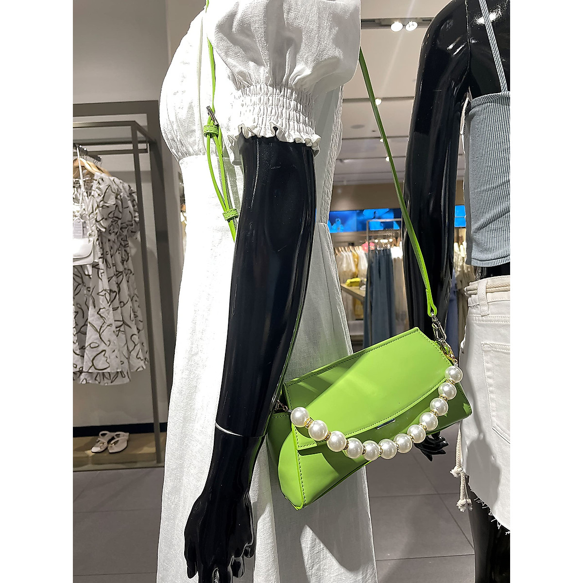 2 Pieces DIY Round Large Imitation Pearl Bead Replacement Chain Strap, Bag Accessories Decorations, Short Purse Chain,Long Handbag Shoulder Straps with Metal Buckles¡­