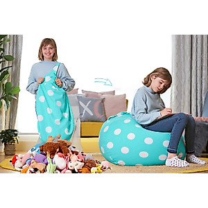 Aubliss Stuffed Animal Bean Bag Storage Chair, Beanbag Covers Only for Organizing Plush Toys, Turns into Bean Bag Seat for Kids When Filled, Large 38"-Canvas Dot Light Aqua