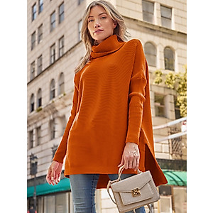LILLUSORY Orange Turtleneck Oversized Sweaters Long Batwing Sleeve Tunic Pullover Sweater Knit Tops