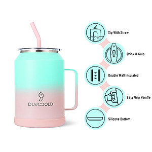 DLOCCOLD 50 oz Mug Tumbler with Handle and Lid, Large Insulated Tumbler with Straw, Reusable Stainless Steel Big Tumbler, Double Wall Metal Travel Jug Water Bottle, Sweat-proof, Dishwasher Safe