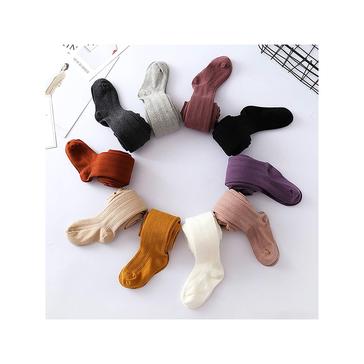 Century Star Baby tights Toddler tights Knit Cotton Stockings Tights for girls Newborn Pants Thick Toddlers Girl Leggings 5 Pairs Black White Turmeric Pink Purple 4-5T