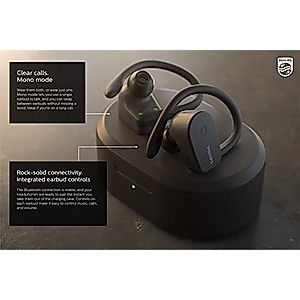 Philips A5205 Wireless Sports Earbuds, IPX7 Waterproof, in-Ear True Wireless Bluetooth 5.1 Headphones, USB-C Charging, Detachable earhooks, Up to 20 Hours of Playtime, TAA5205BK