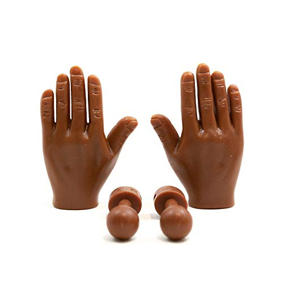 Daily Portable Dark Skin Tone Tiny Finger Hands 2 Pack - Little Finger Puppets, Mini Rubber Flat Hand, Miniature Small Hand Puppet Prank from Tiktok - 1 Left and Right Finger Hands