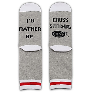 G2TUP 2 Pairs I’d Rather Be Cross Stitching Socks Cross-Stitch Lover Gift Cross-Stitch Project Bag Sewing Lover Socks Needle Worker Gift (I’d Rather Be Cross Stitching)