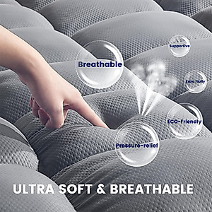 SLEEP ZONE King Mattress Topper Washable, Deep Pocket Mattress Pad, Thick Fitted Mattress Cover for Back Pain, Breathable Mattress Protector, Hotel Quality (Grey, King)