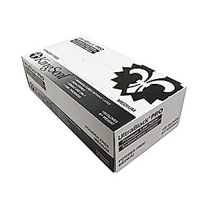 KingSeal UltraBlack-PRO Medium Nitrile Medical Grade Exam Gloves, Black, 5 MIL, Textured Fingertips - 1 Box of 100 Gloves