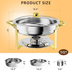 Halamine Chafing Dish Buffet Set, Round Chafers and Buffet Warmers Sets 4 Pack, 5Qt Stainless Steel Chafing Dishes for Buffet with Glass Lid, Food Warming Tray for Party, Dinners and Catering