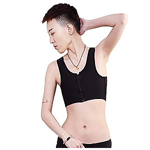 BaronHong Tomboy Trans Lesbian Middle Zipper Mesh Chest Binder Corset Plus Size Short Tank Top(Black,M)