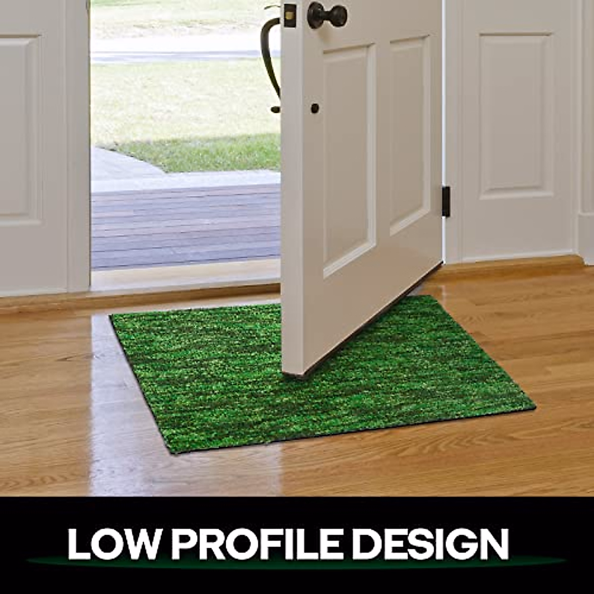 LINLA Garden Front Dog Door Mat for Muddy Paws, 18"x30"- Fake Faux Grass & Super Absorbent Fibers for Dirt Trapper, Rubber Non-Slip, Perfect Rug for High Traffic Entryways, Green