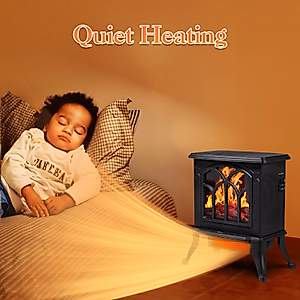 LifePlus Fireplace Heater, Electric Fireplace Stove with 3D Realistic Flame, Portable Fireplace Space Heater for Indoor Use with Thermostat, 750W/1500W Mode, Overheating Protection