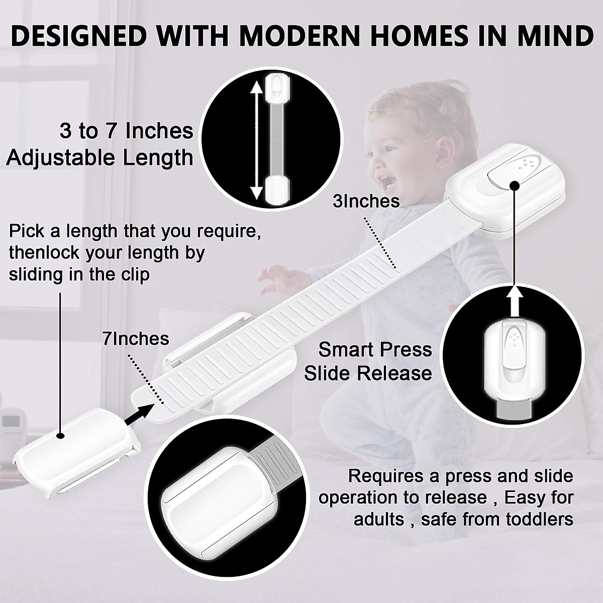 10Pack Child Safety Cabinet Locks Set Baby Proofing Strap Latches Locks(with 6pcs Spare Adhesive) Used for Safety Drawer Cupboard Oven Refrigerator Toilets Seat Fridge & 10Pcs Clear Outlet Plug Cover