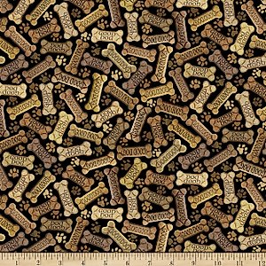 Timeless Treasures I Love My Dog Tossed Dog Bones Black, Fabric by the Yard