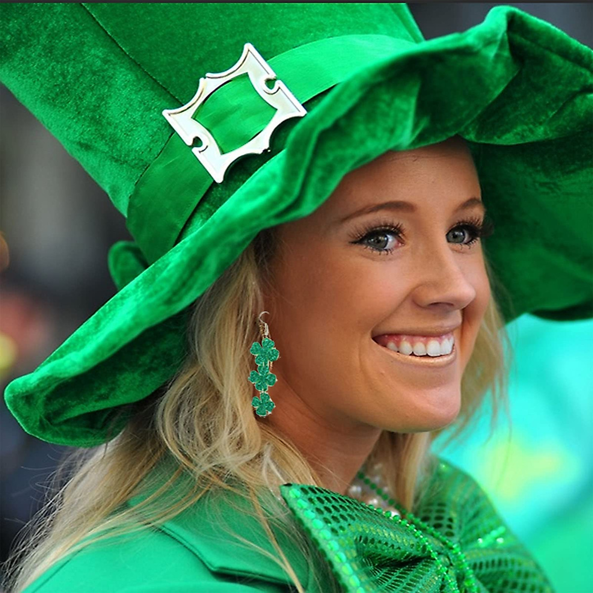 Sgoeths St. Patrick's Day Earrings for Women Green Leaf Acrylic Dangle Earrings for Women Green Hat Horseshoe Drop Earrings Good Luck Jewelry (Multilayer Tassel) (Green Leaf Earring)