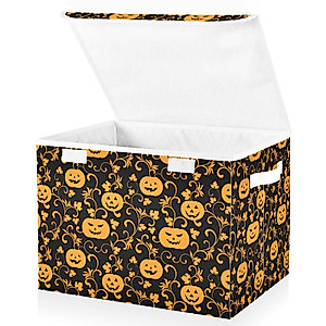 Krafig Foldable Storage Box Large Cube Organizer Bins Halloween Pumpkins Containers Baskets with Lids Handles for Closet Organization, Shelves, Clothes, Toys