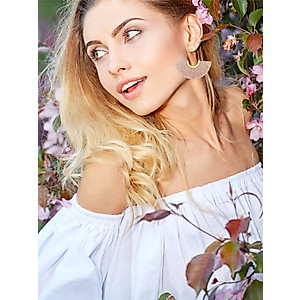 3 Pairs Fan Tassel Earrings for Women Fringe Earrings Semi Circle Fan Silky Threader Dangles Hoops