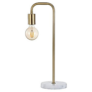 JONATHAN Y JYL1094A Axel 20.5" Industrial Gold Pipe Metal/Marble Edison LED Table Lamp Classic Transitional Bedside Desk Nightstand Lamp for Bedroom Living Room Office College, Brass Gold/White