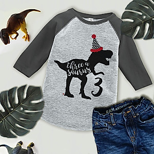 7 ate 9 Apparel Three 3rd Third 3 Birthday Dino Dinosaur Grey Baseball Shirt 3T