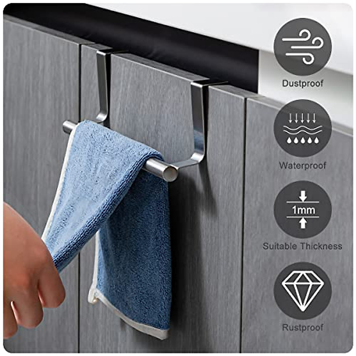 Steel Over The Door Towel Rack Bar 2 Pack, Towel Rack for Cabinet, LADYAMZ 9 Inch Kitchen Bathroom Towel Holder Storage for Bathroom Laundry Office Cupboard Door Holds Hand Dish Towels (Black+Silver)