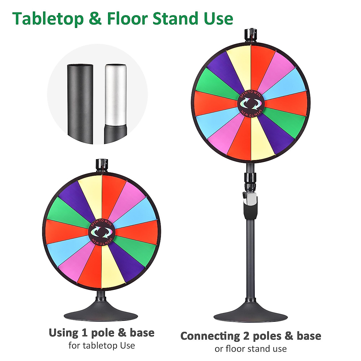 WinSpin 24 Inch Heavy Duty Prize Wheel Dual Use Adjustable Tabletop and Floor Stand Fortune Wheel with Dry Erase Marker & Eraser 14 Slots Spinning Wheel for Carnival Spinner Game and Tradeshow
