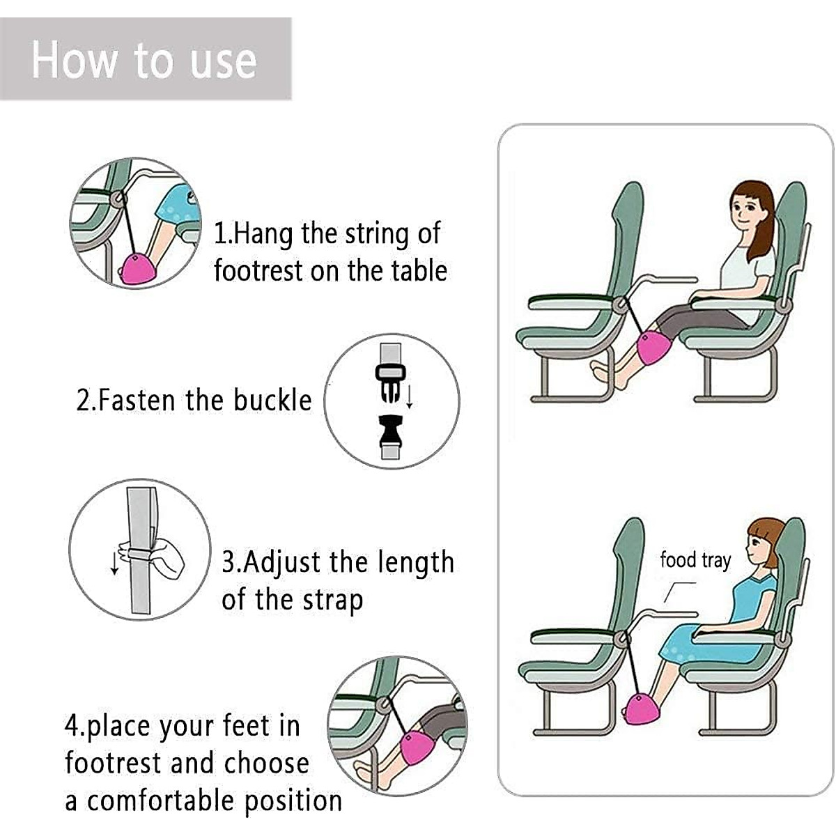 Foot Rest,Airplane Footrest Made with Premium Foam,Head Hammock Portable Travel Footrest Flight Carry-On Foot Rest Adjustable Height Foot Rest Travel Accessories Footrests Hammock,Black