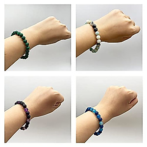Svovin 12 Pcs 8mm Gemstones Beaded Bracelets for Men Women Stone Bead Healing Stretch Round Bead Crystal Semi-Precious Bracelets Unisex