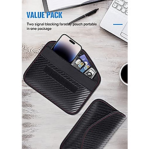 LANPARD Faraday Bag for Phones and Car Keys, 2 Pack RFID Signal Blocking Bag, Carbon Fiber Material Shielding Case for Cell Phone Privacy Protection & Key Fob, Anti-Tracking Anti-Hacking Case Blocker